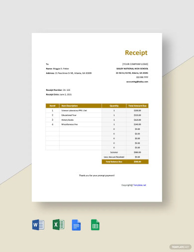 24+ School Receipt Templates - Free Word, PDF Format Download
