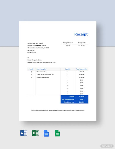 24+ School Receipt Templates - Free Word, PDF Format Download