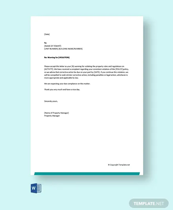 Free Tenant Warning Letter Template - 12 +Free Word, PDF Format Download!