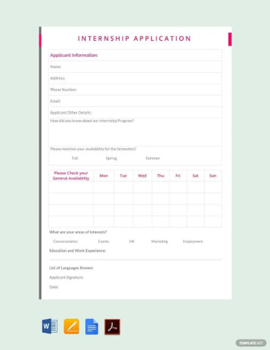 19+ Internship Application Templates in Google Docs | Word | Outlook ...