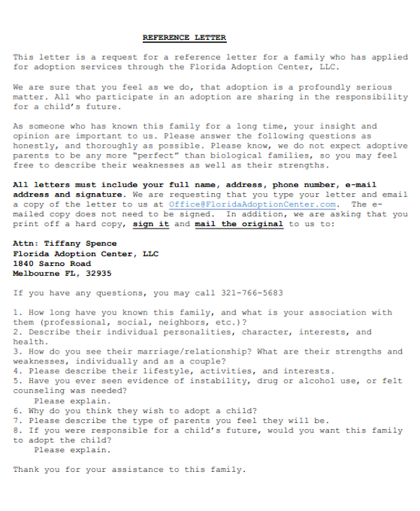 16 Adoption Reference Letter Templates Free Sample Example Format