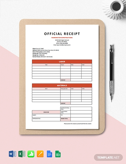 12+ FREE Construction Receipt Templates - DOC, PDF