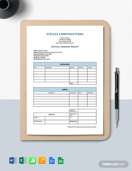 12+ FREE Construction Receipt Templates - DOC, PDF
