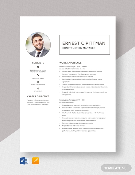 Construction Resume Template - 14+ Free Word, Excel, PDF Format Download!