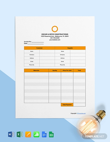 Construction Invoice Template - 18+ Free Word, Excel, PDF Format Download
