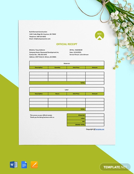 12+ FREE Construction Receipt Templates - DOC, PDF