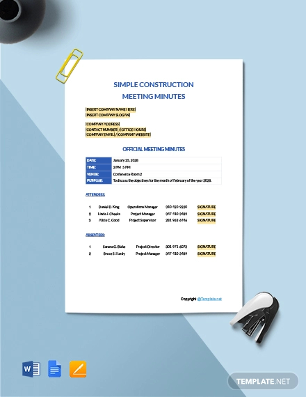 13+ FREE Construction Meeting Minutes Templates - Google Docs, Word, Pages
