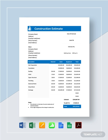 11 FREE Construction Estimate Templates Google Sheets Excel Word 