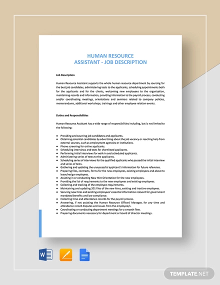 Human Resources Assistant Job Description 12 Free Word PDF 