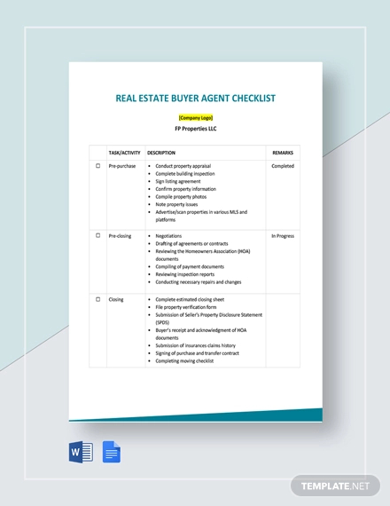 8+ FREE Real Estate Checklist Templates for Agents in PDF, Word