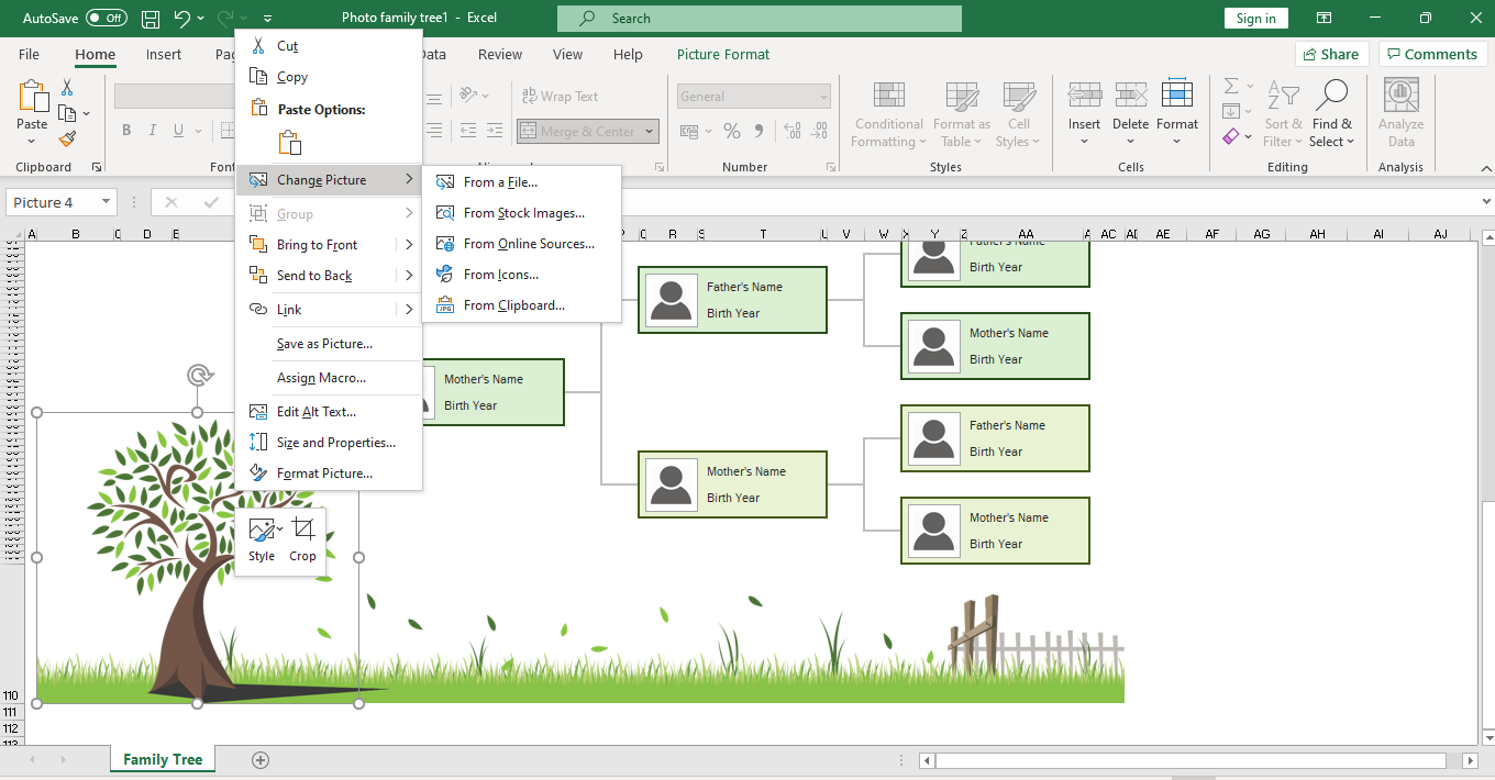 how to create a family tree in excel