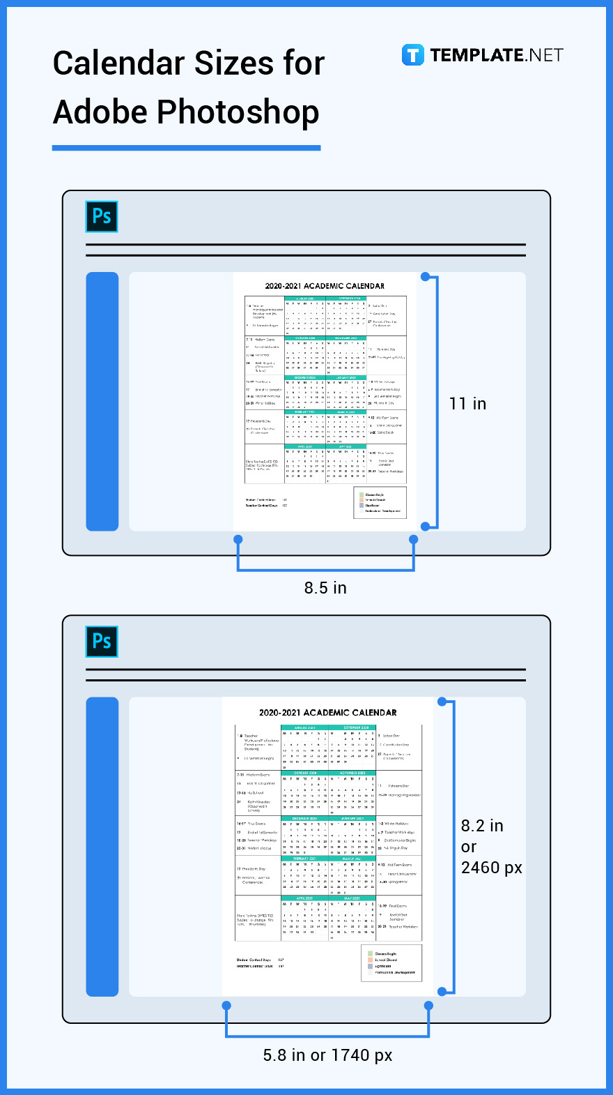 Calendar Size Dimension Inches Mm Cms Pixel