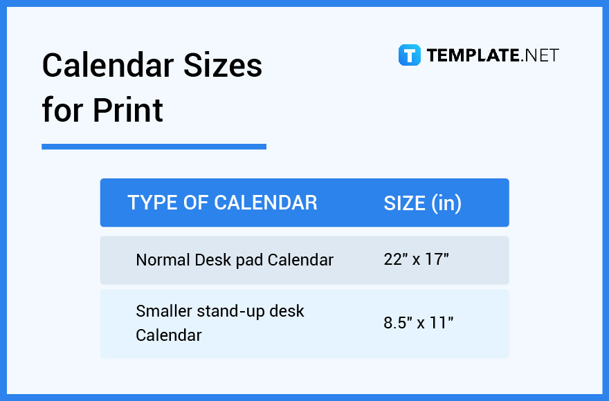 Calendar Size Dimension Inches Mm Cms Pixel