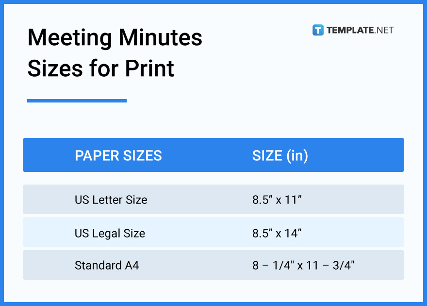 Meeting Minutes Size - Dimension, Inches, mm, cms, Pixel