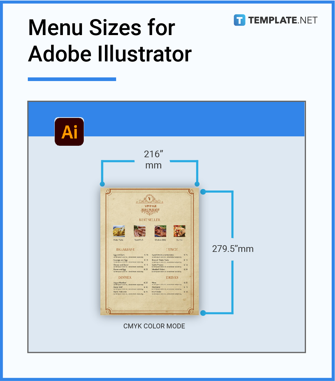 Menu Size Dimension Inches Mm Cms Pixel
