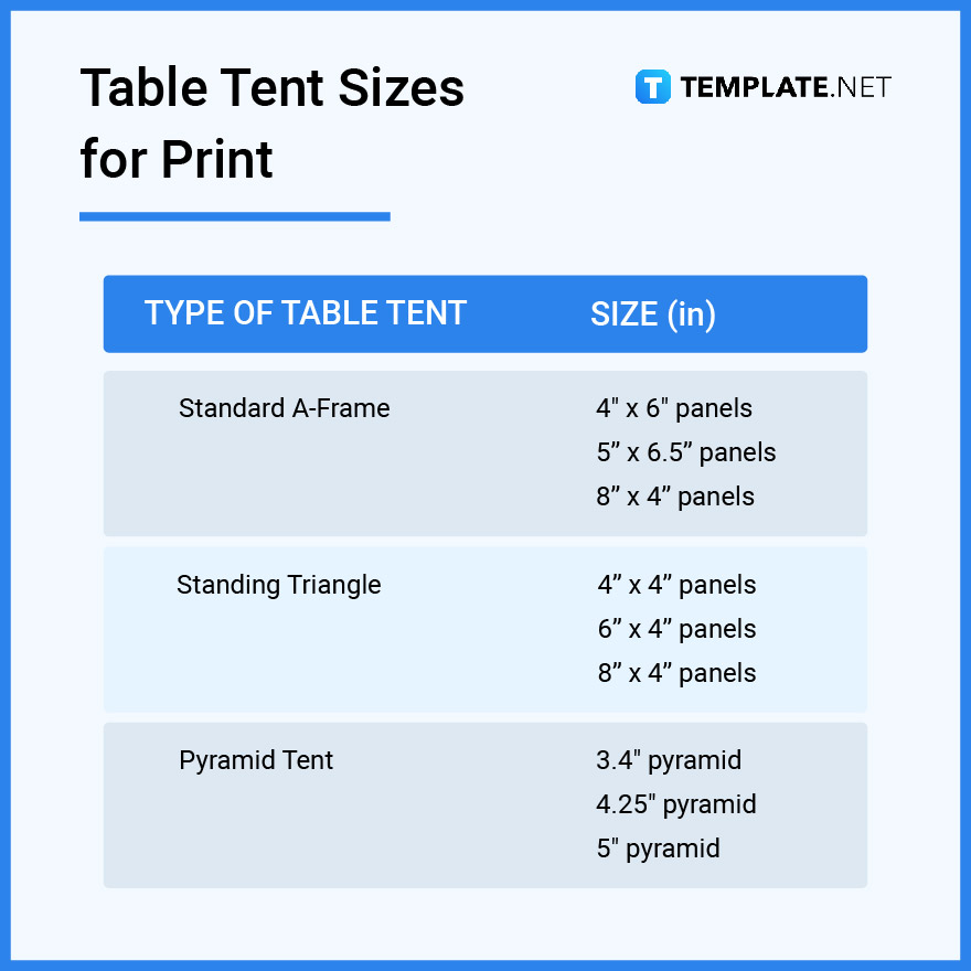Table Tent Size Dimensions Inches Mm Cms Pixel