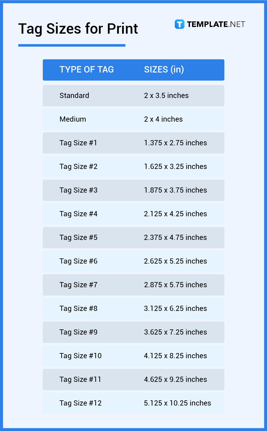 Tag Size Dimension Inches Mm Cms Pixel