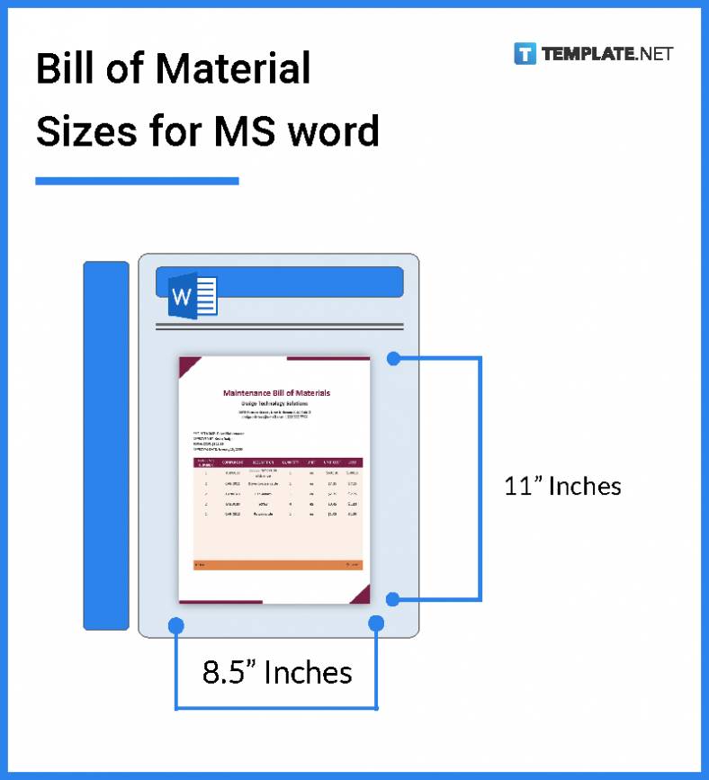 Bill Of Material Size Dimension Inches Mm Cms Pixel