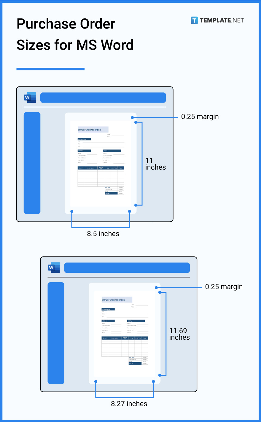 Purchase Order Size - Dimension, Inches, mm, cms, Pixel