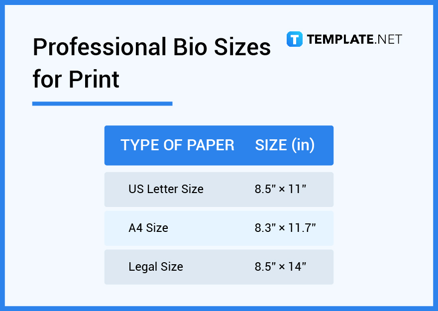 Professional Bio Size - Dimension, Inches, mm, cms, Pixel