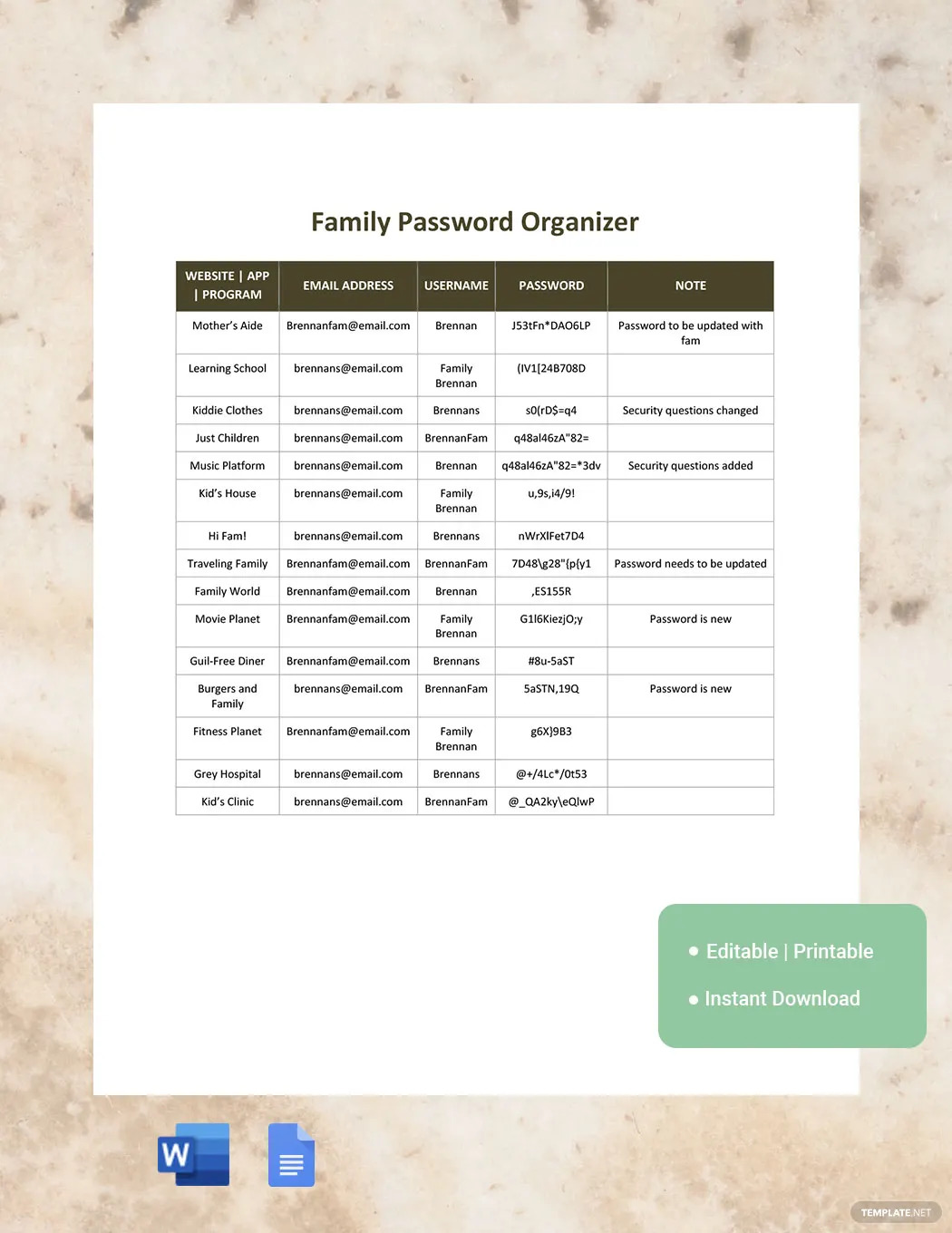 Password Document Ideas - Examples 2022 | Free & Premium Templates