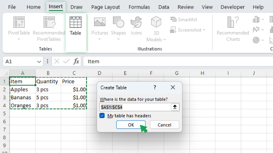 How to Create a Table in Microsoft Excel